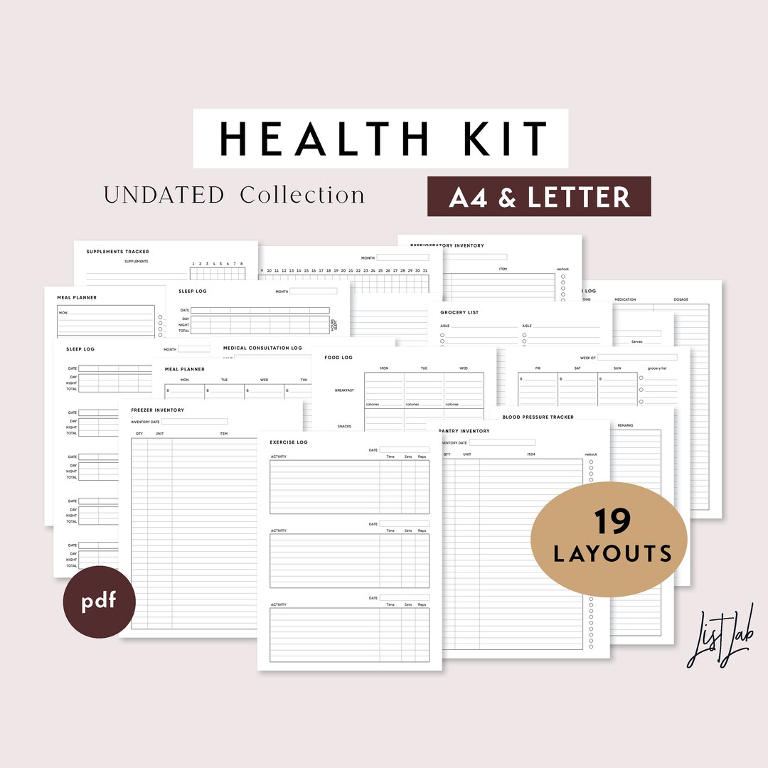 A4 & Letter Size HEALTH KIT | Printable Minimalist Ring Planner Inserts ...