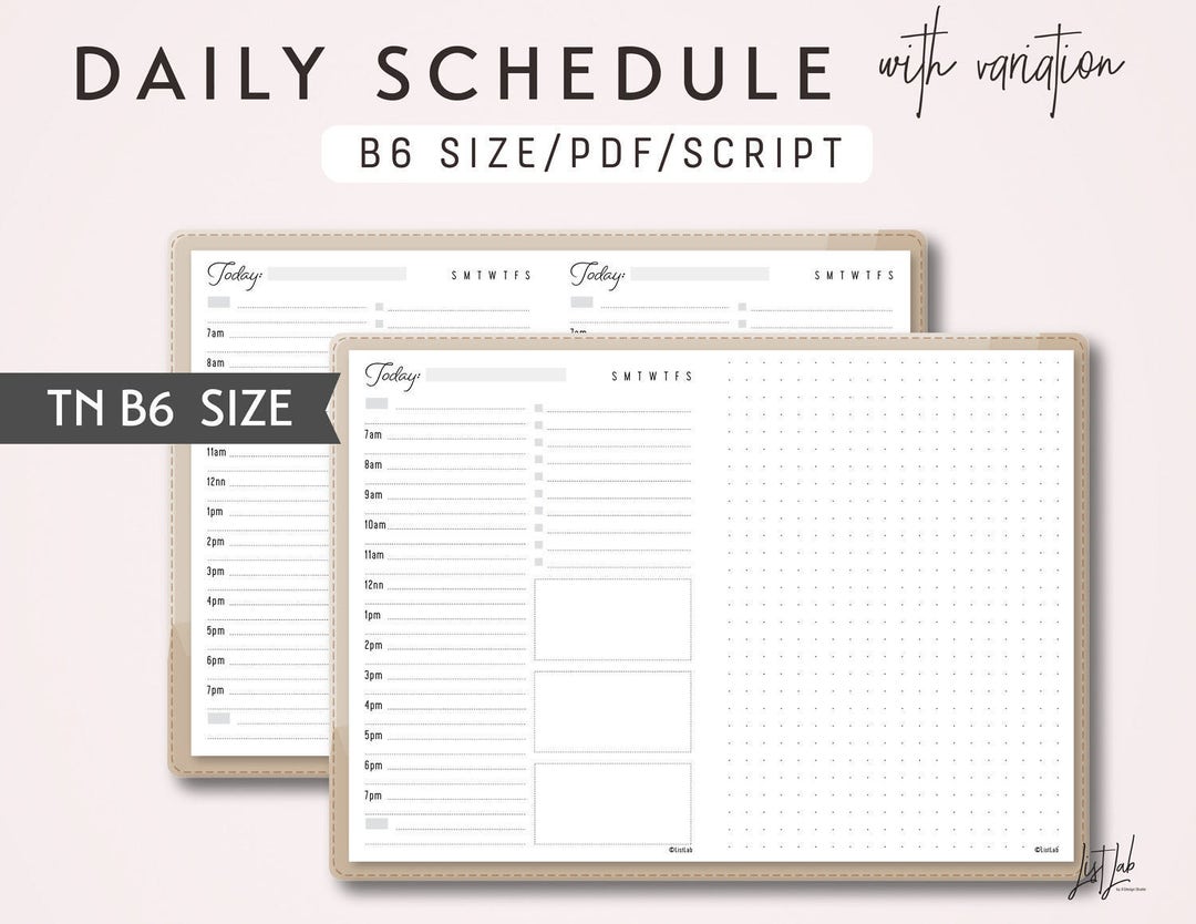 B6 TN Daily Schedule With Variation - Printable Traveler's Notebook ...