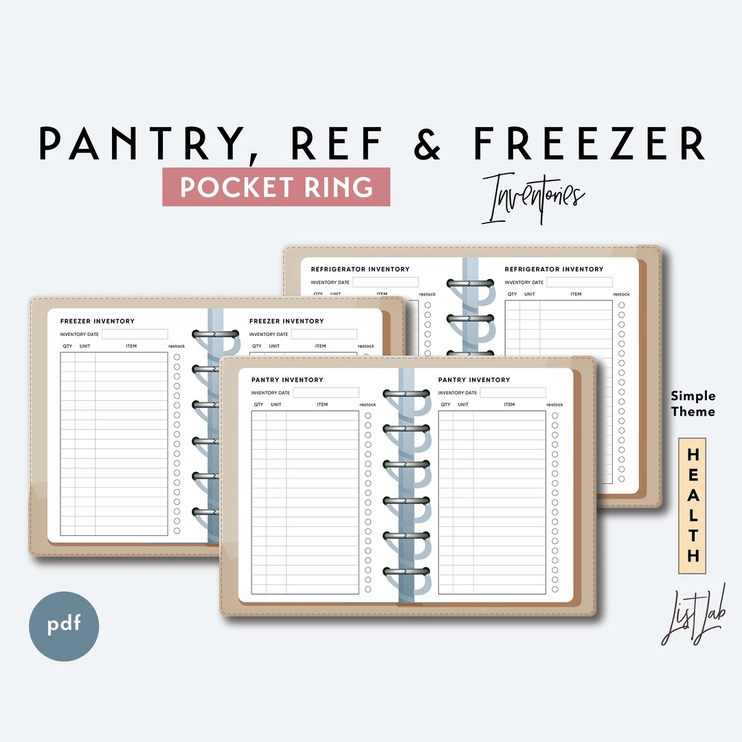 Pocket Ring Pantry, Refrigerator, Freezer Inventory Set (PDF) - Etsy