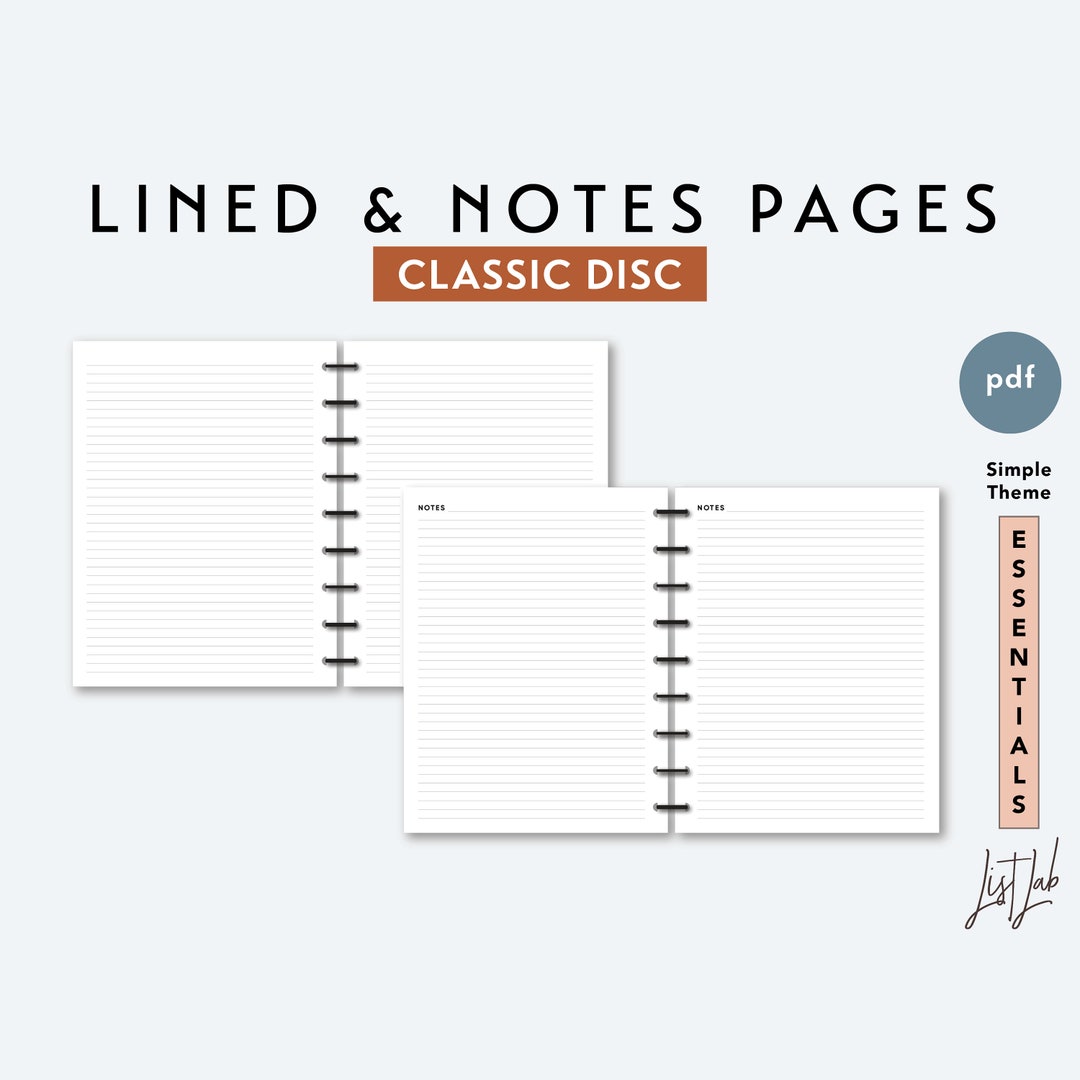 CLASSIC DISCBOUND Notes and Lined Pages Set - Printable Ring Planner ...