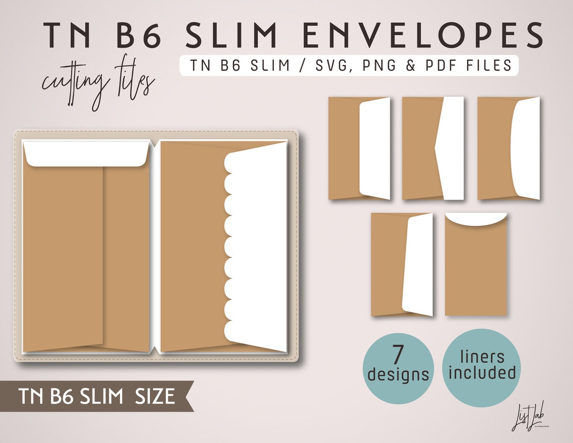 TN B6 SLIM Envelopes - SVG Die Cutting Files (7 Designs) for Traveler's ...