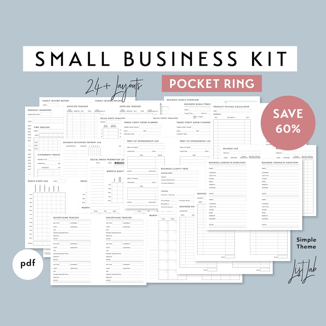 Pocket Ring SMALL BUSINESS KIT | Printable Ring Planner Inserts Set ...