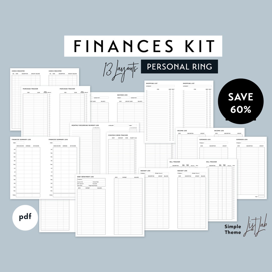 Personal Ring FINANCES KIT | Printable Minimalist Ring Planner Inserts ...