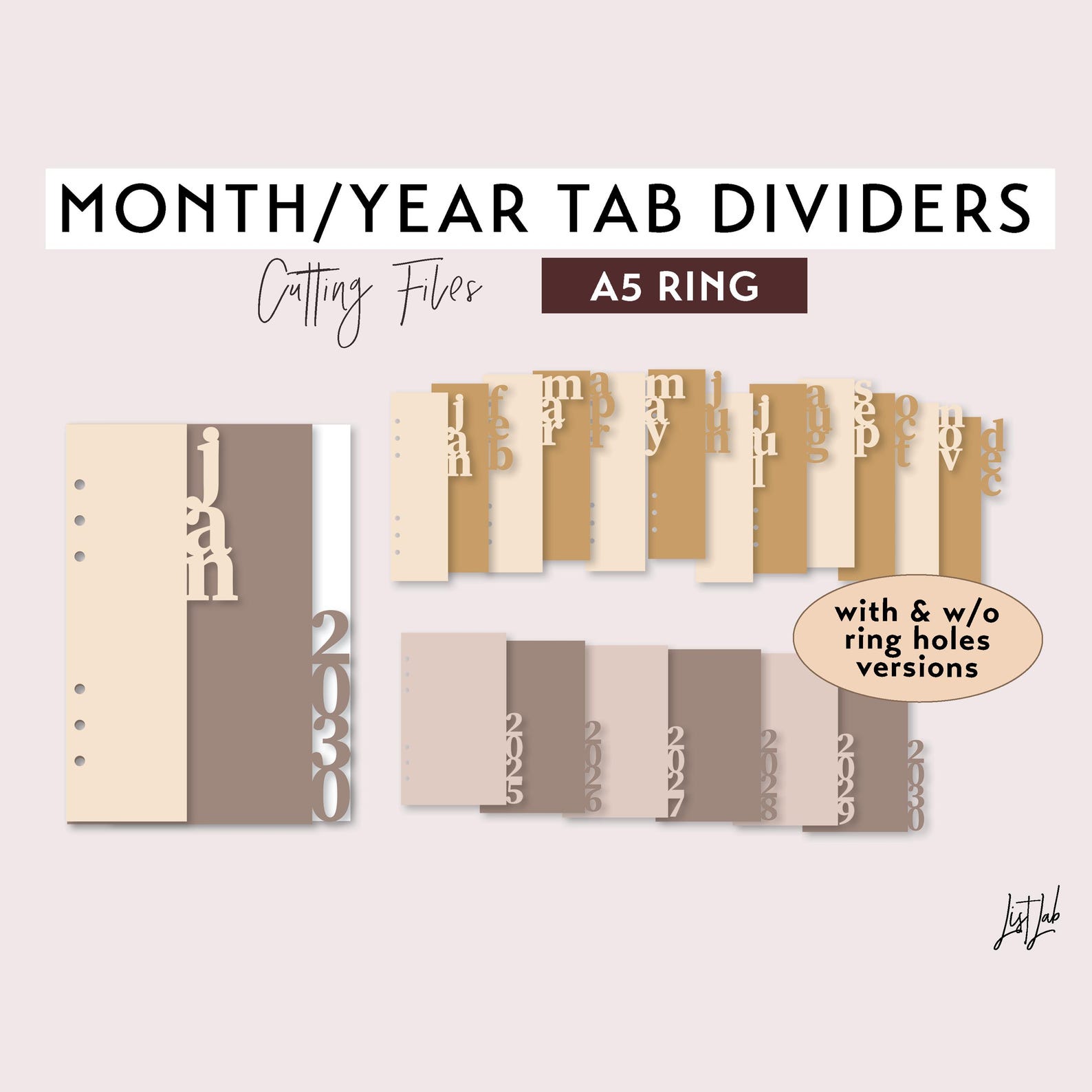 A5 Ring MONTH and YEAR Tab DIVIDERS Set – Die Cutting Files - Svg, Png ...