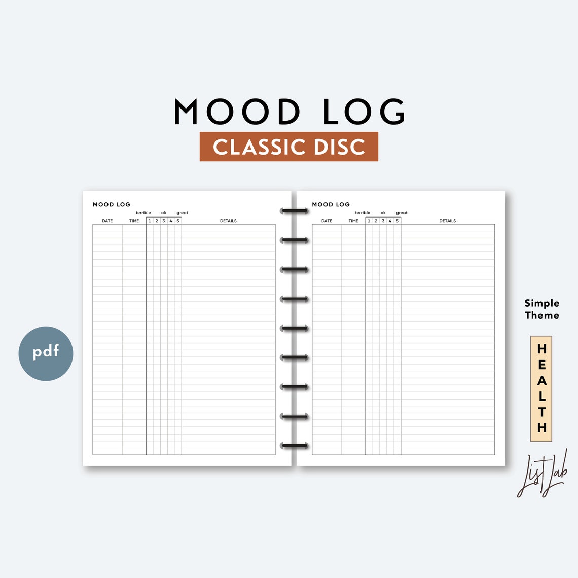Classic Discbound MOOD LOG - Printable Ring Planner Insert Pdf - Simple ...