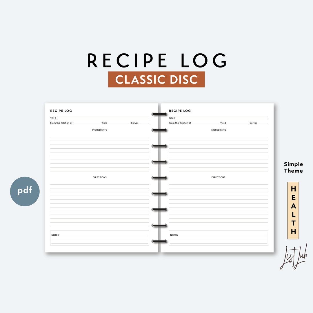 Classic Discbound RECIPE LOG - Printable Ring Planner Insert Pdf ...