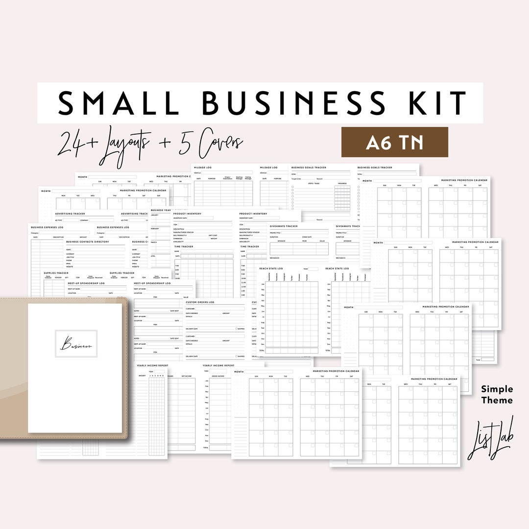 A6 TN SMALL BUSINESS Kit Printable Traveler's Notebook Inserts Set Pdf ...