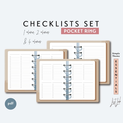 Pocket Ring CHECKLISTS SET Printable Ring Planner Insert - Etsy
