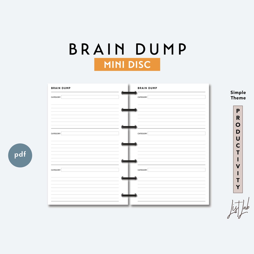 Mini Disc BRAIN DUMP - Printable Discbound Planner Insert PDF - Simple ...