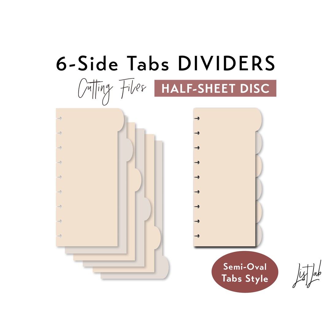 SEMI-OVAL 6-side Tab DIVIDERS for Half-sheet Size Discbound Planner ...