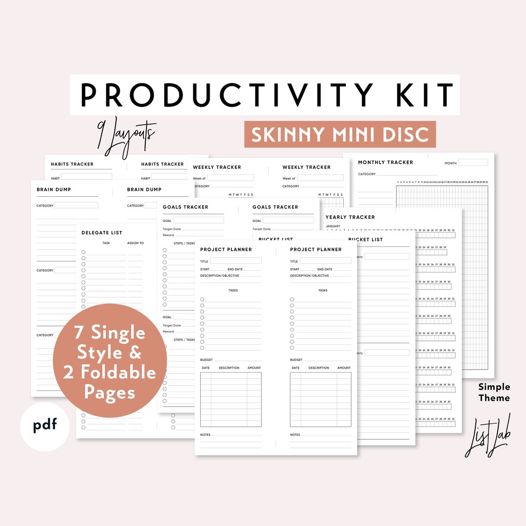 SKINNY MINI PRODUCTIVITY Kit | Printable Minimalist Traveler's Notebook ...