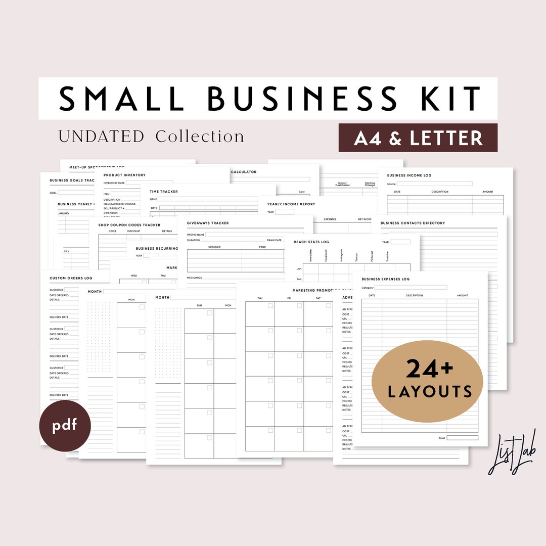 A4 and Letter Size SMALL BUSINESS KIT | Printable Ring Planner Inserts ...