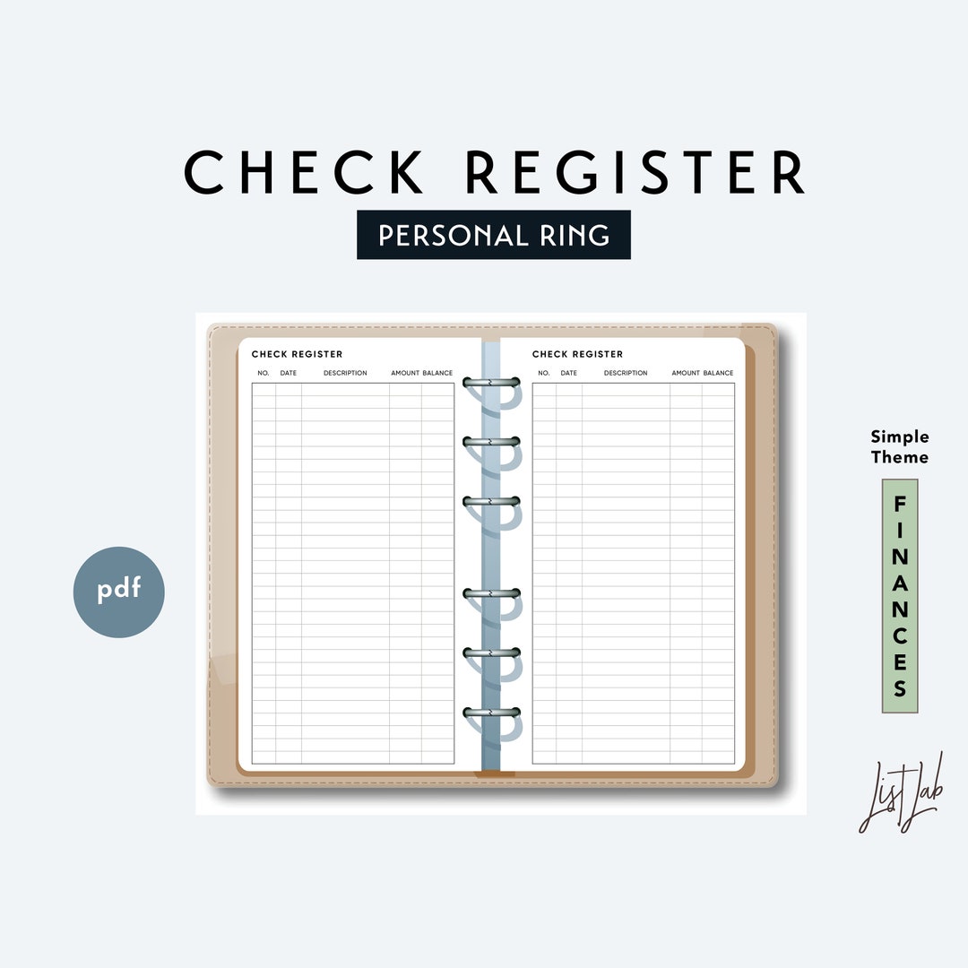 Personal Size CHECK REGISTER - Printable Ring Planner Insert Pdf ...