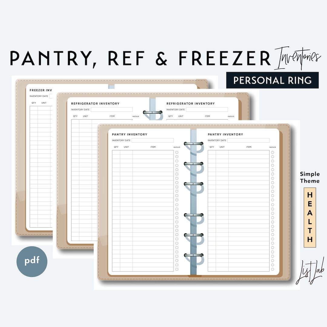 Personal Size PANTRY, REF and FREEZER Inventories - Printable Ring ...