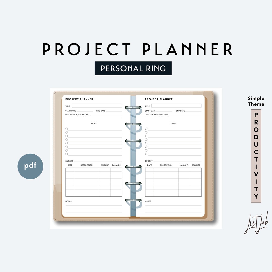Personal Size PROJECT PLANNER - Printable Ring Planner Insert PDF ...