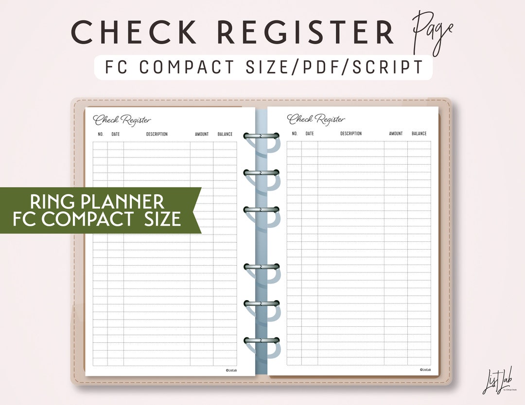 FC COMPACT Size Check Register - Printable Ring Planner Insert PDF ...