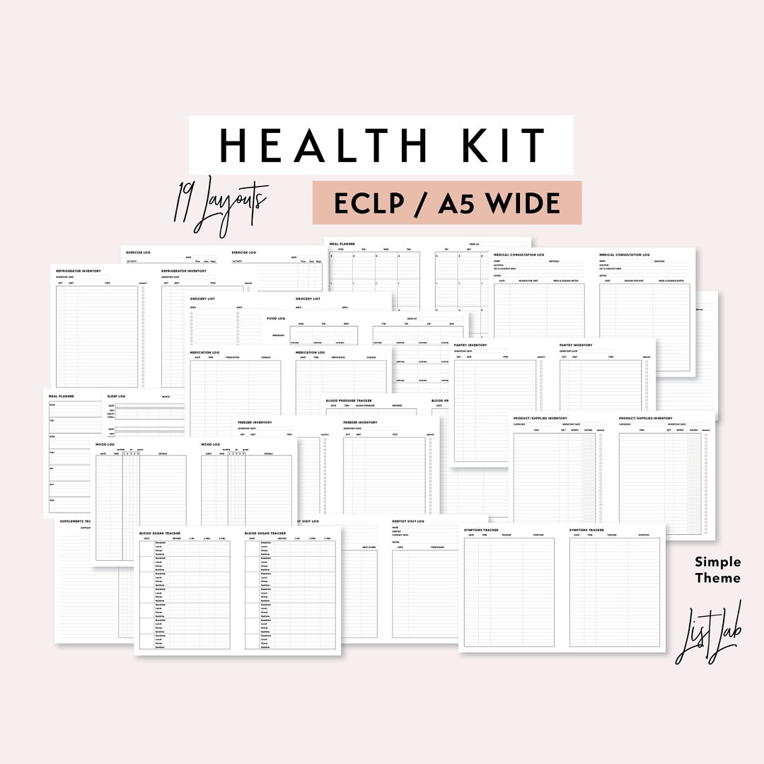 ECLP & A5 WIDE HEALTH Kit | Printable Minimalist Ring Planner Inserts ...