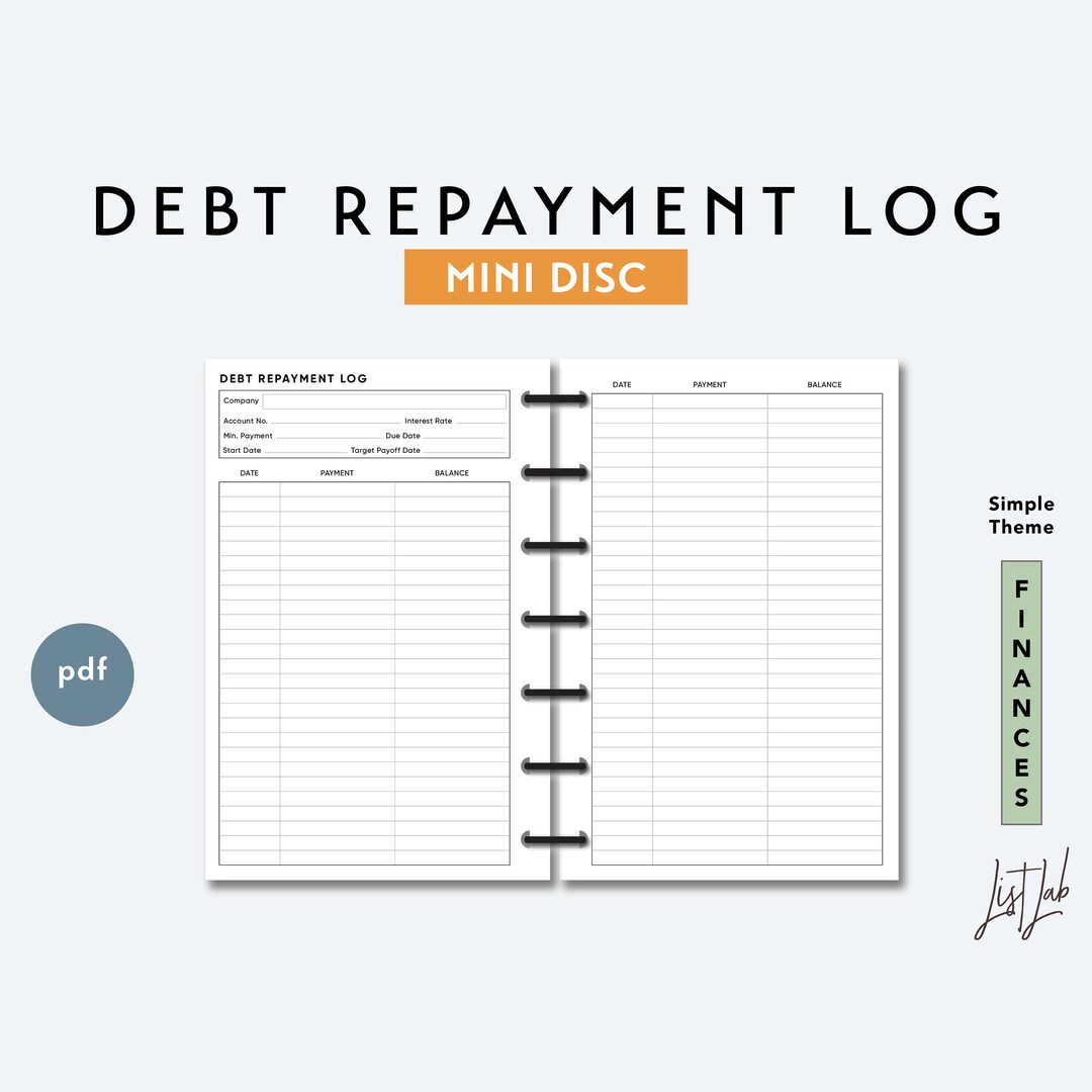 Mini Disc DEBT REPAYMENT LOG | Printable Minimalist Discbound Planner ...