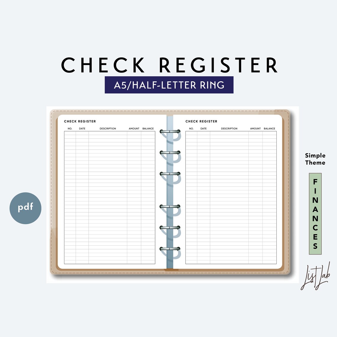 A5 and Half-letter CHECK REGISTER Printable Ring Planner - Etsy