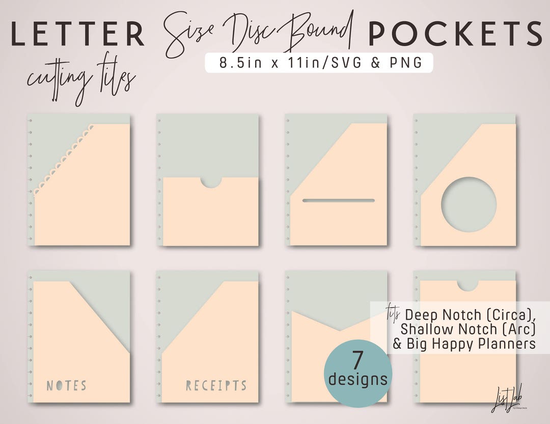 Letter Size Discbound PLANNER POCKETS – Die Cutting Files Set (7 ...