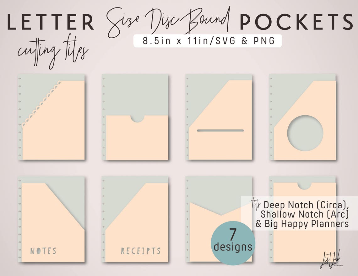 Letter Size Discbound PLANNER POCKETS Die Cutting Files Set - Etsy