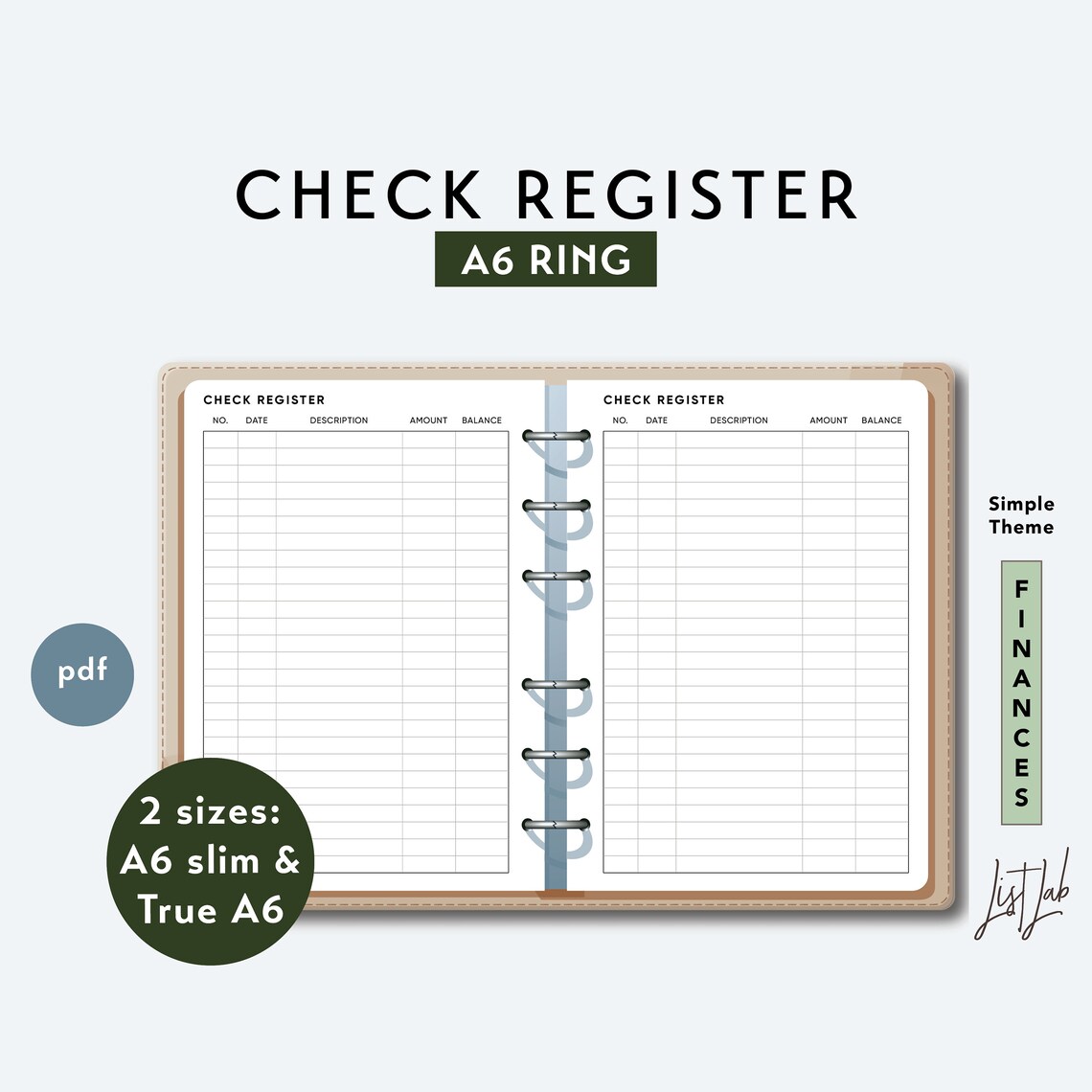 A6 Ring CHECK REGISTER Printable Ring Planner Insert Pdf - Etsy