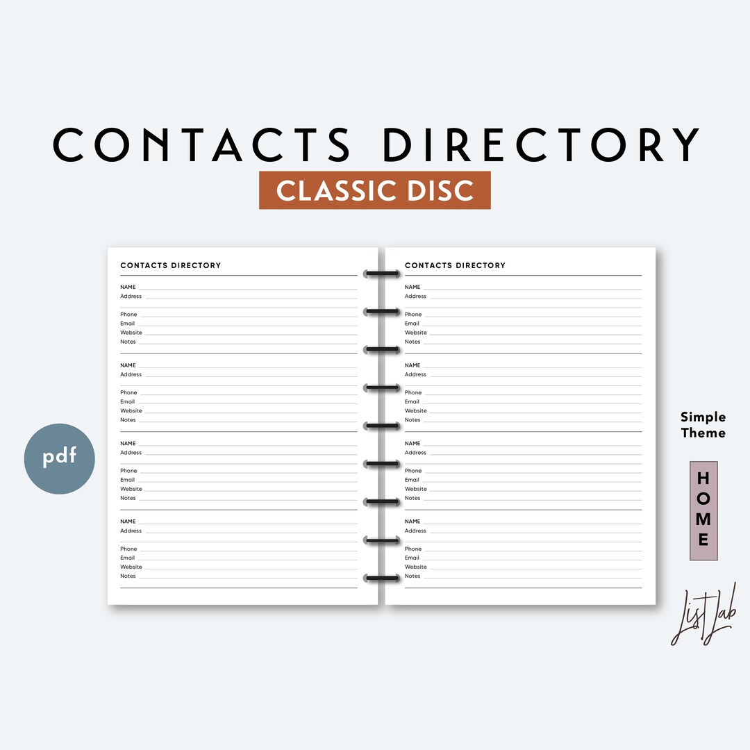 Classic Discbound CONTACTS DIRECTORY - Printable Ring Planner Insert ...