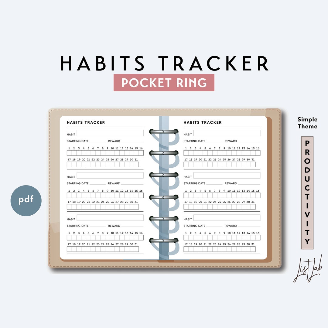 Pocket Ring HABITS TRACKER | Printable Minimalist Ring Planner Insert ...