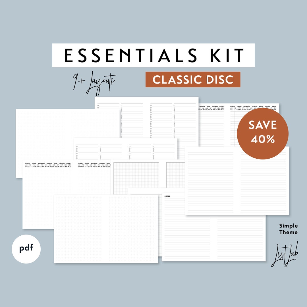 Classic Discbound ESSENTIALS KIT Printable Minimalist Discbound Insert ...