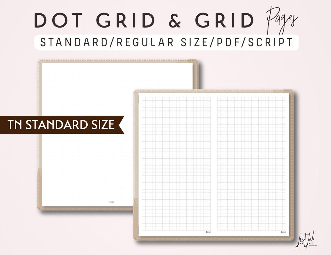 STANDARD SIZE TN Dot Grid and Grid Printable Traveler's Notebook Insert ...