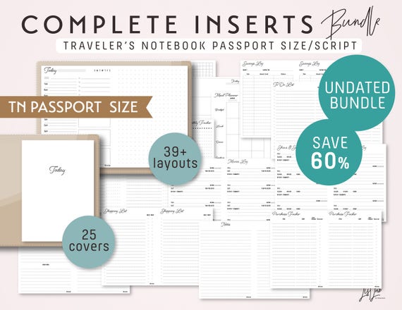 Passport Size Traveler's Notebook COMPLETE Inserts Bundle | Etsy