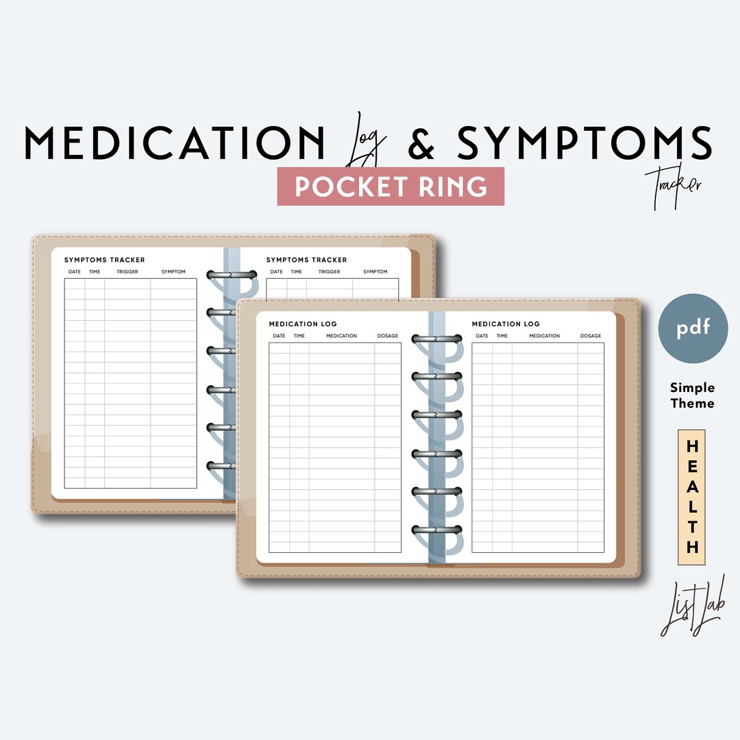 Pocket Ring MEDICATION Log and SYMPTOMS Trackers Set | Printable ...