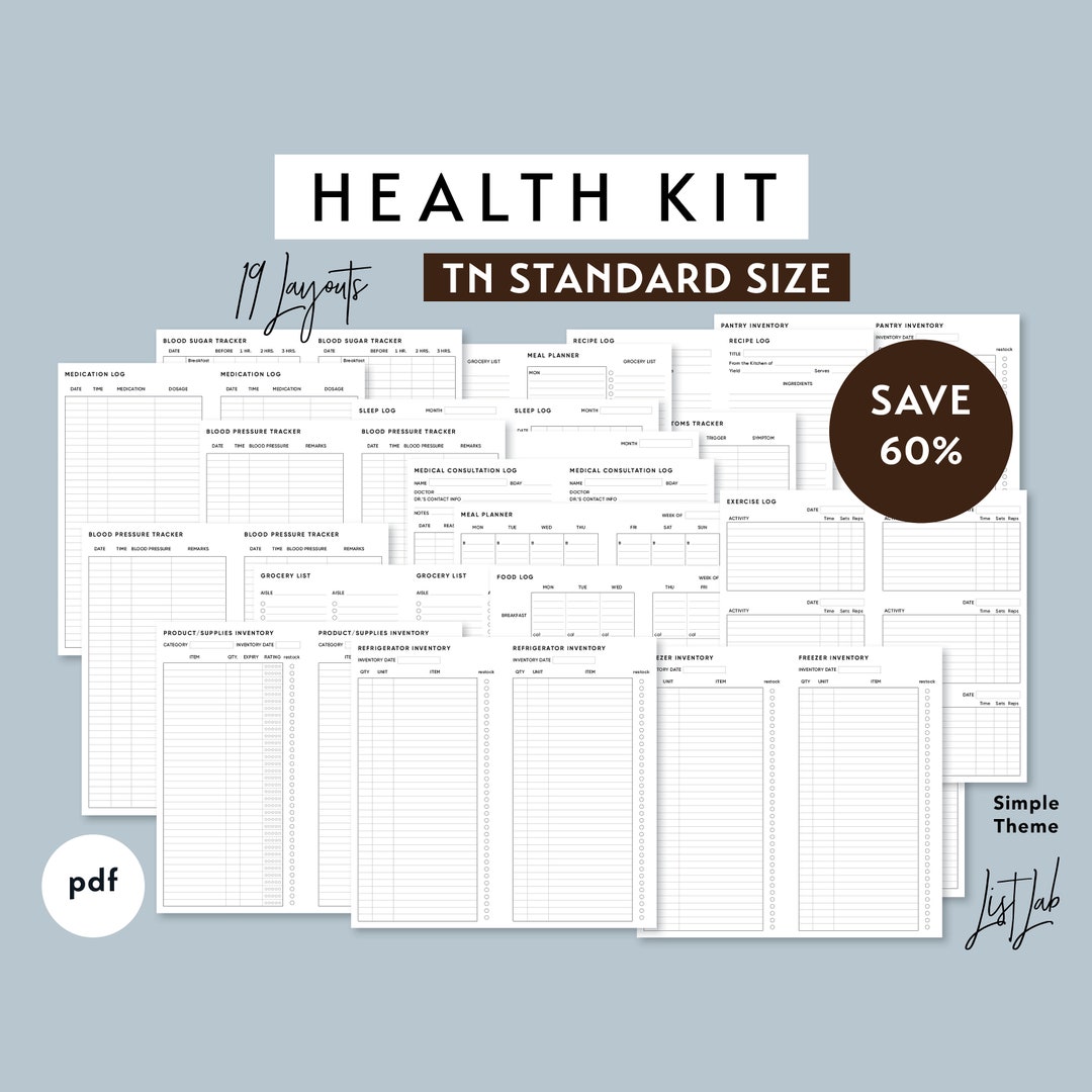 Standard TN HEALTH KIT | Printable Minimalist Traveler's Notebook ...