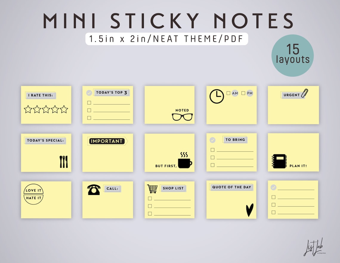 MINI STICKY Notes Printable PDF Fits 1.5in by 2in Notepads - Etsy