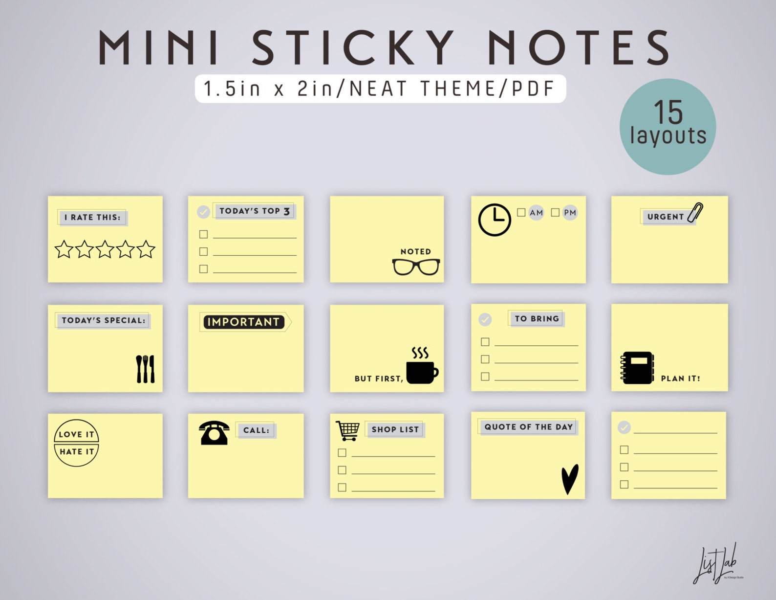 MINI STICKY Notes Printable PDF Fits 1.5in by 2in Notepads - Etsy
