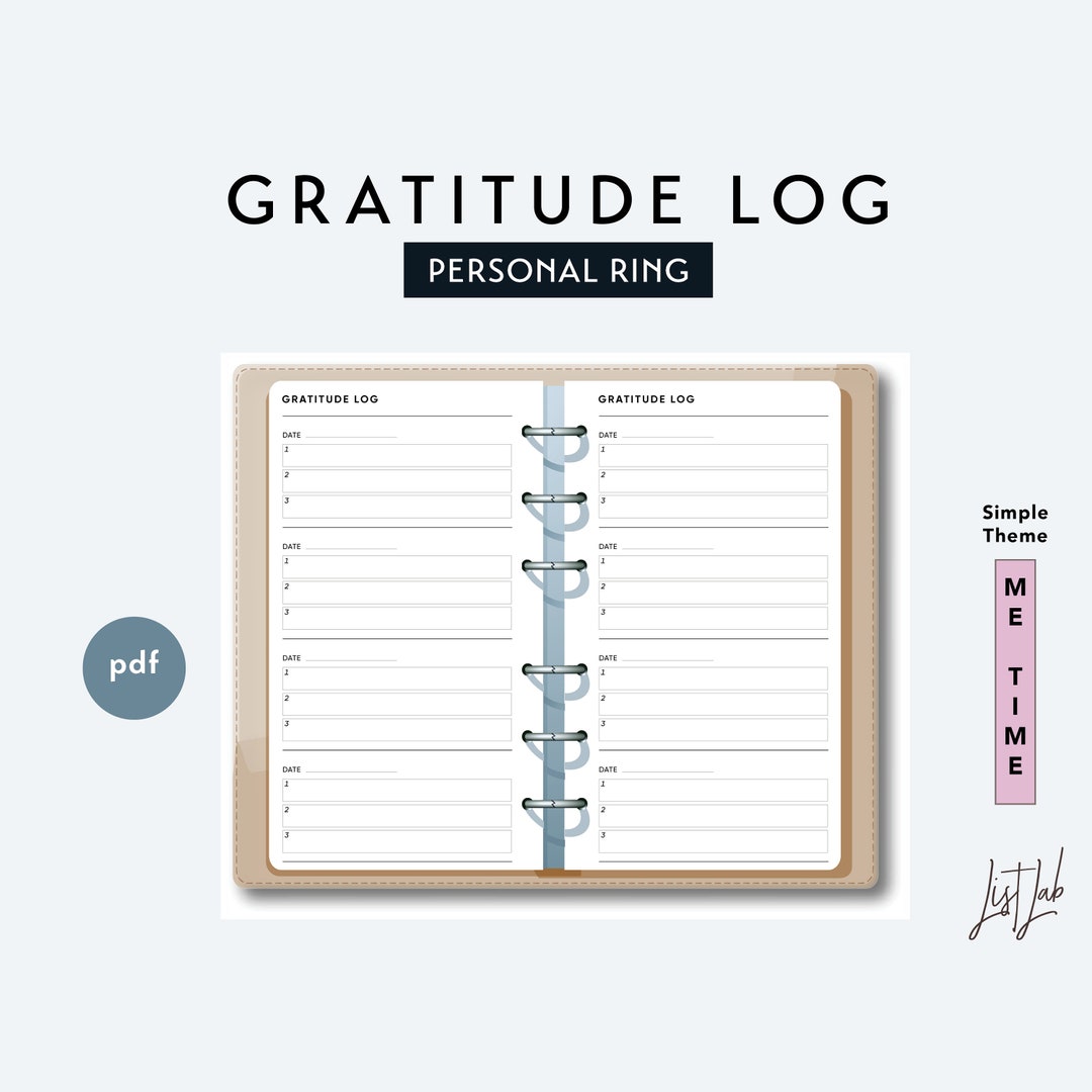 Personal Size GRATITUDE LOG - Printable Ring Planner Insert Pdf ...