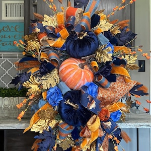 Blue Pumpkin Fall Wreath: XL Autumn Decor - Etsy