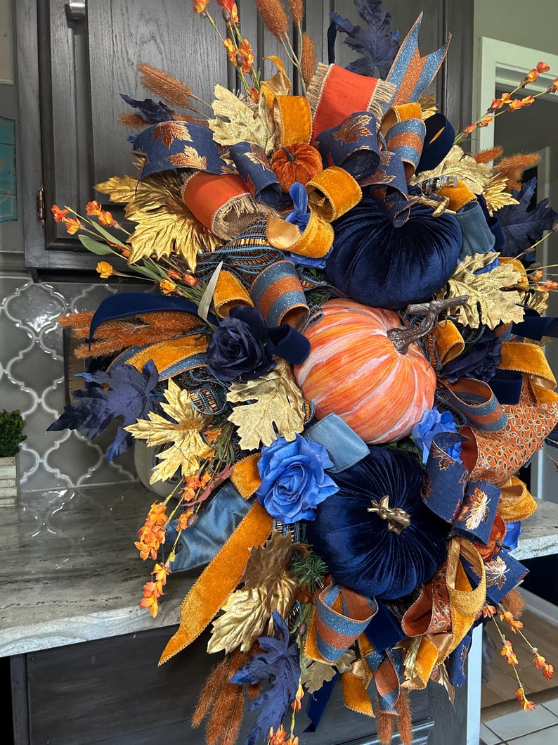 Blue Pumpkin Fall Wreath: XL Autumn Decor - Etsy
