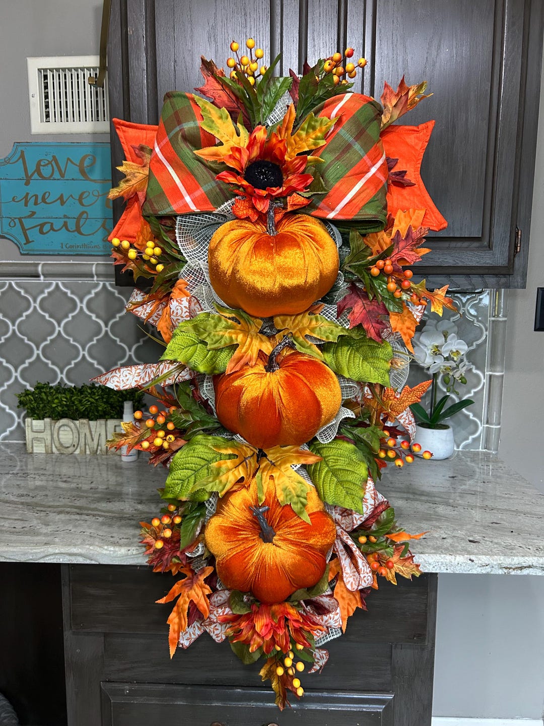 Extra Large Fall Pumpkin Swag: Velvet Pumpkins, Sunflowers, Berries - Etsy