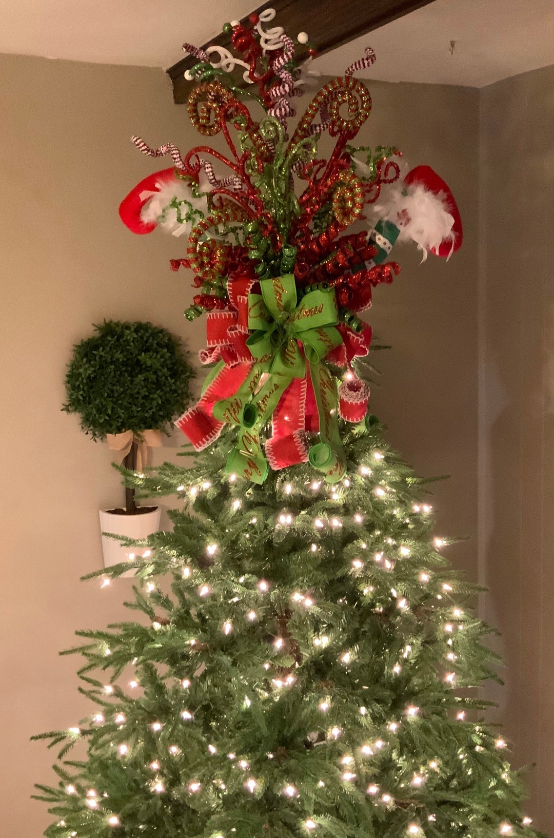 Elf Leg Christmas Tree Topper, Holiday Decor - Etsy