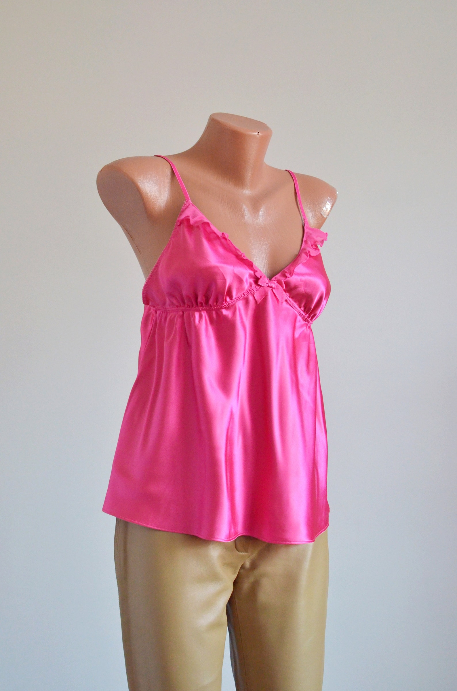 Satin Pink Camisole Top Sexy Size M L 38 40 Eu Women Tank Slip Etsy