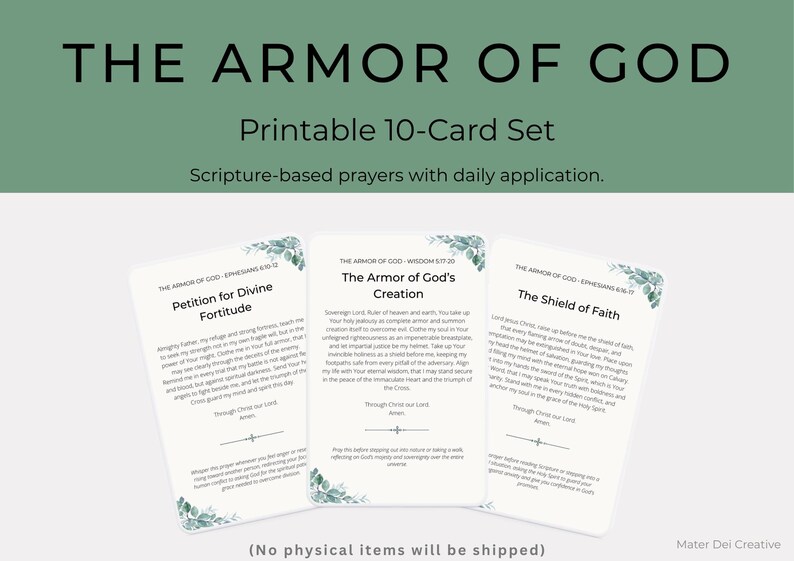 Armor of God Scripture Cards, Spiritual Warfare Prayer Set (digital PDF ...