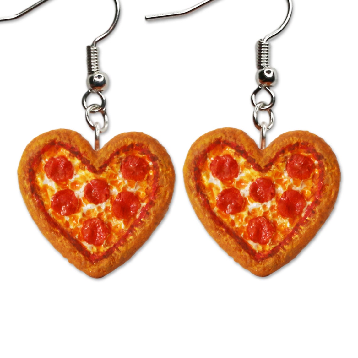 Pepperoni Pizza Heart Earrings Miniature Food Jewelry - Etsy