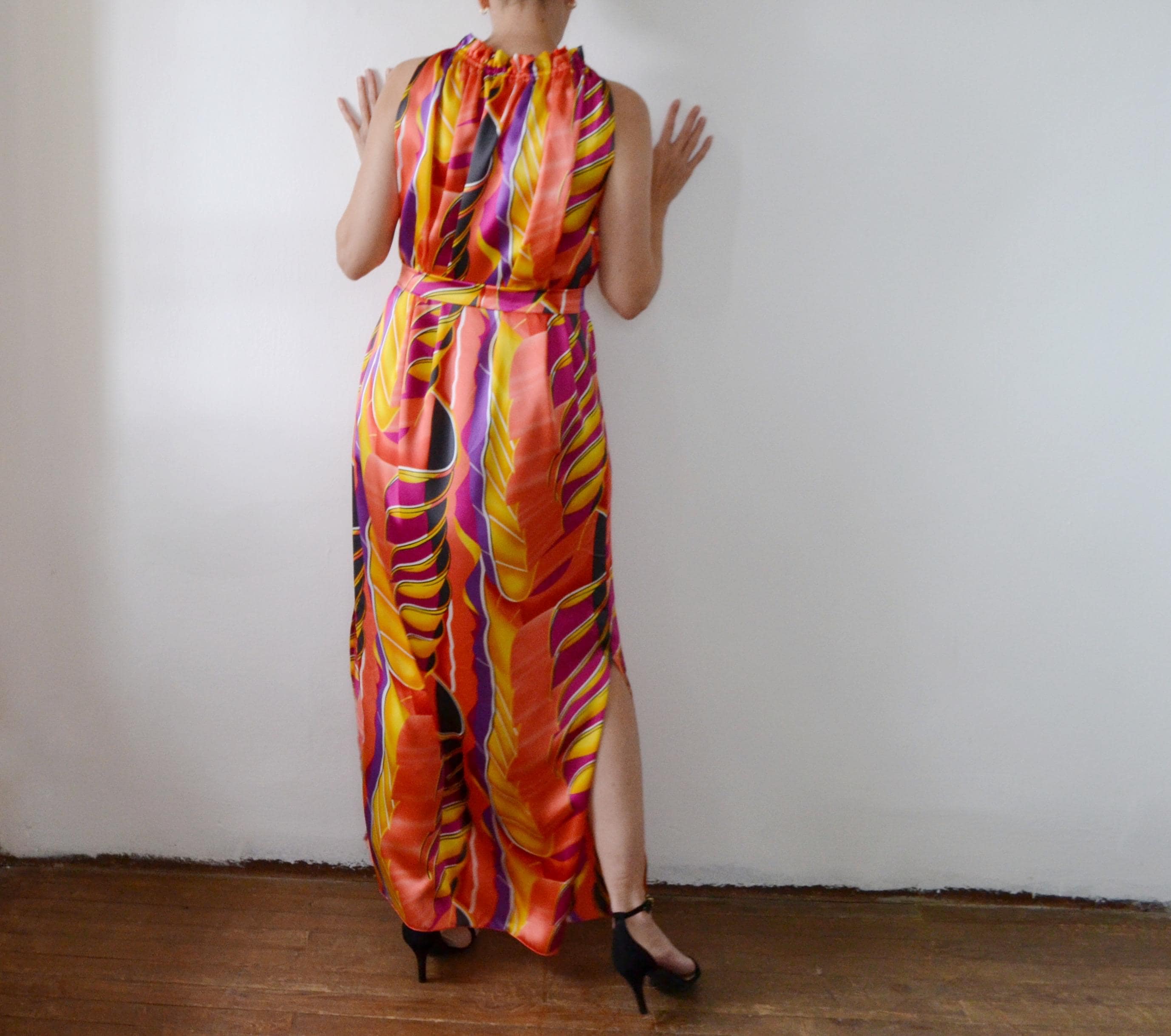 Colorful Silk Maxi Dress, Silk Column Dress, Long Colorful Evening ...