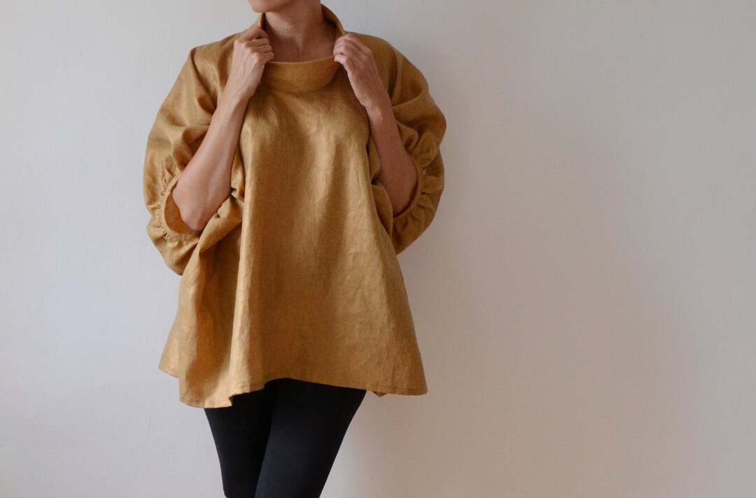 Metallic Linen Smock Top, Gold Linen Blouse, Oversized Linen Tunic ...