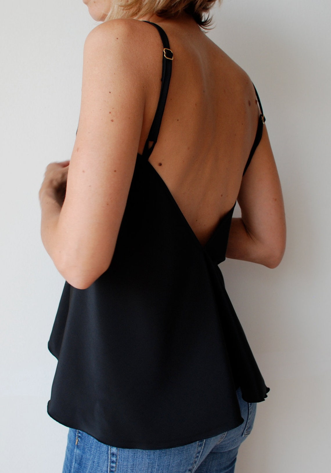Black Backless Camisole Tank Top. Backless Top. Boho Singlet Tank Top ...