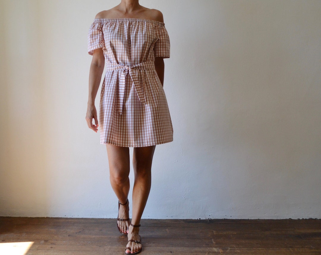 Gingham Off-the-shoulder Peasant Dress, Check Off-the-shoulder Dress ...