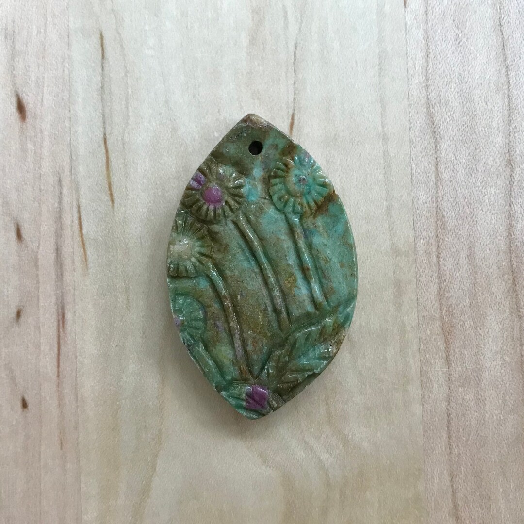 Carved Flower Ruby in Fuchsite Pendant Stone - Etsy
