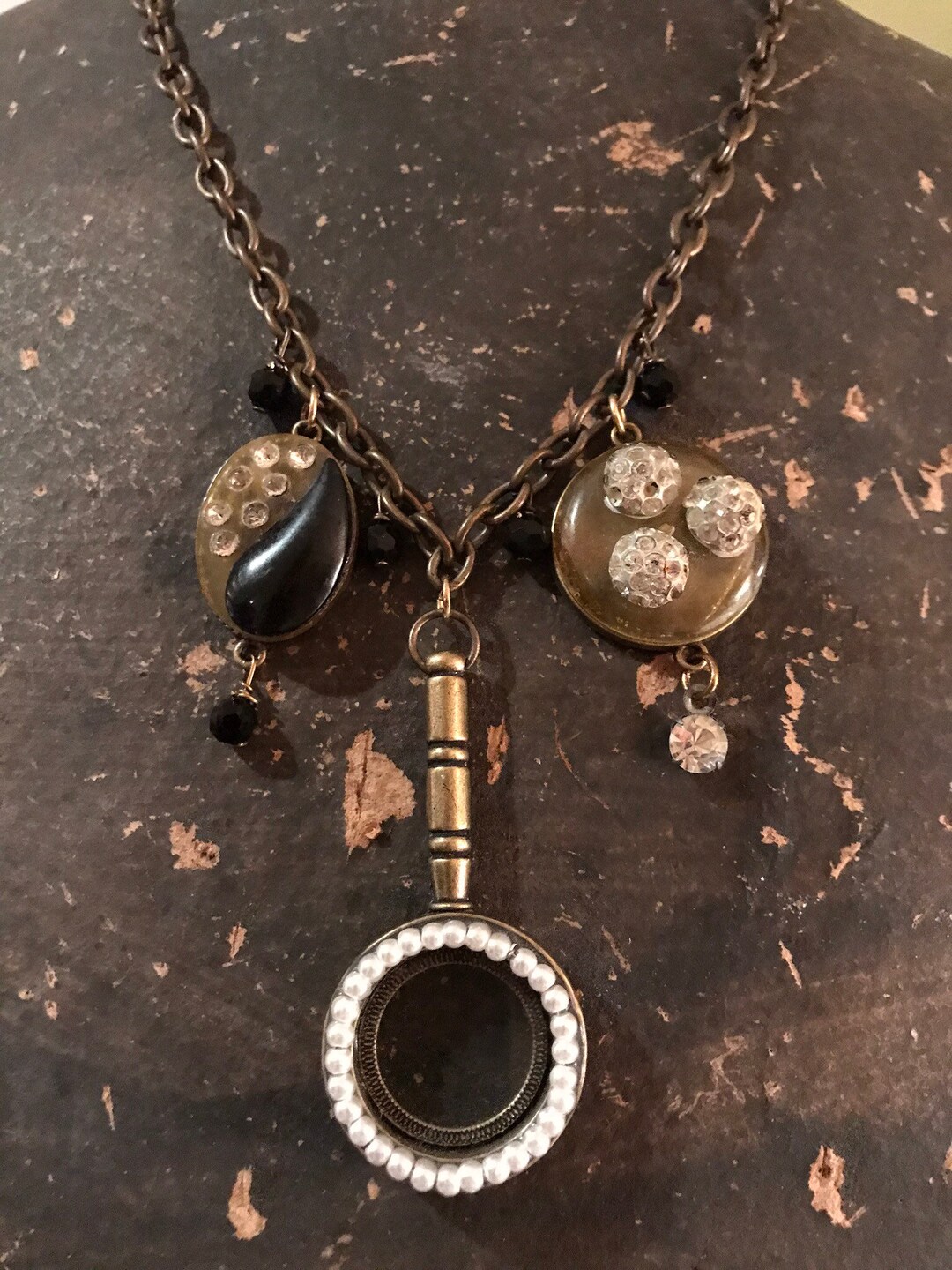 Vintage Re Purposed Bakelite Button Charm Necklace - Etsy
