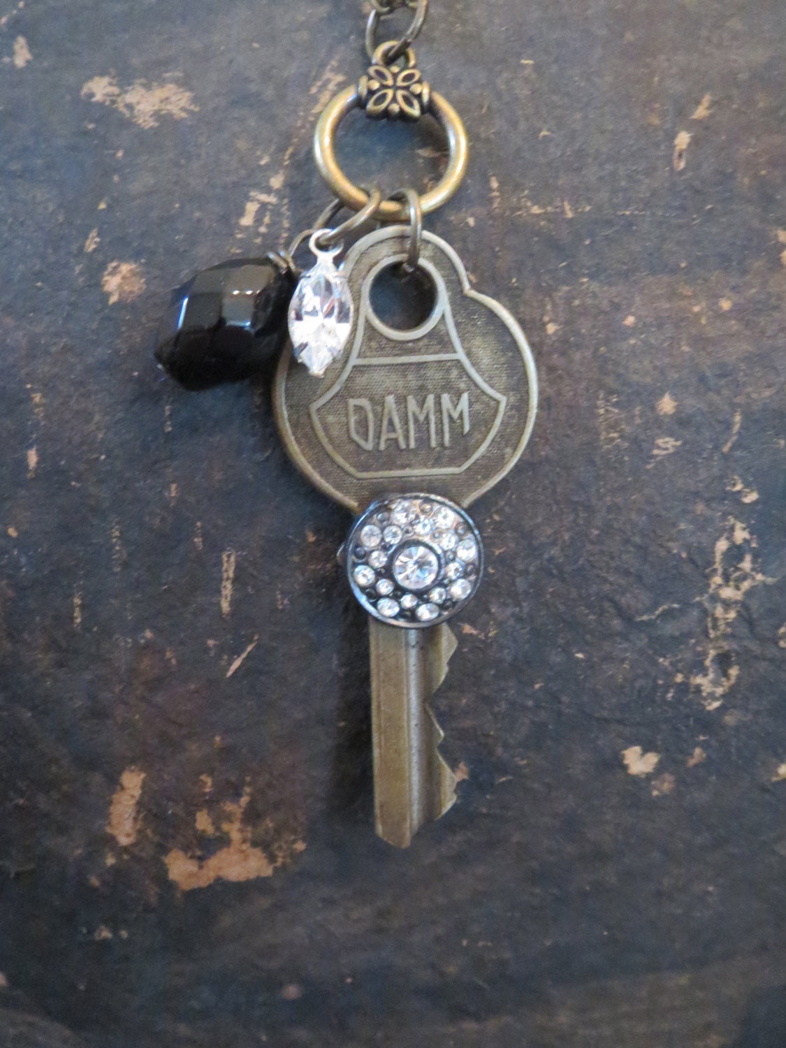 Vintage Button and Key Necklace - Etsy